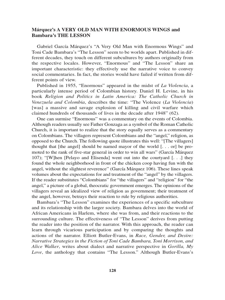 Marquezs A Very Old Man With Enormous Wings and Bambaras The Lesson ...