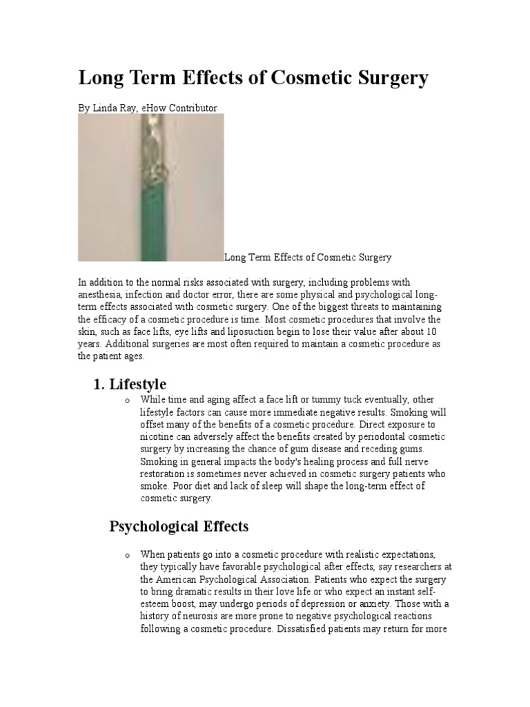 Long Term Effects of Cosmetic Surgery | PDF | Plastic Surgery | Surgery