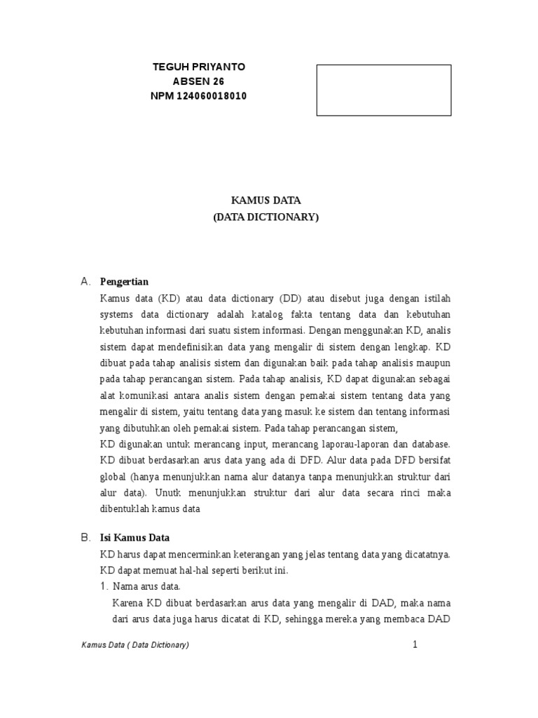 Kamus Data (Data Dictionary) | PDF