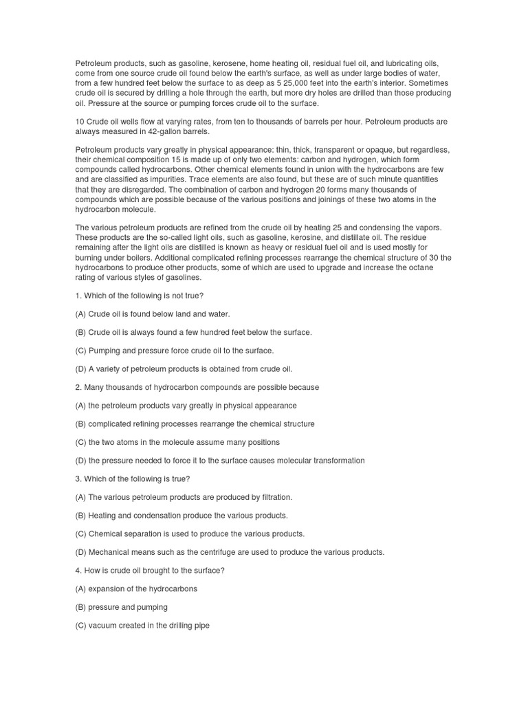 2 Texts About Petroleum For Reading Comprehension | PDF | Oil Refinery ...