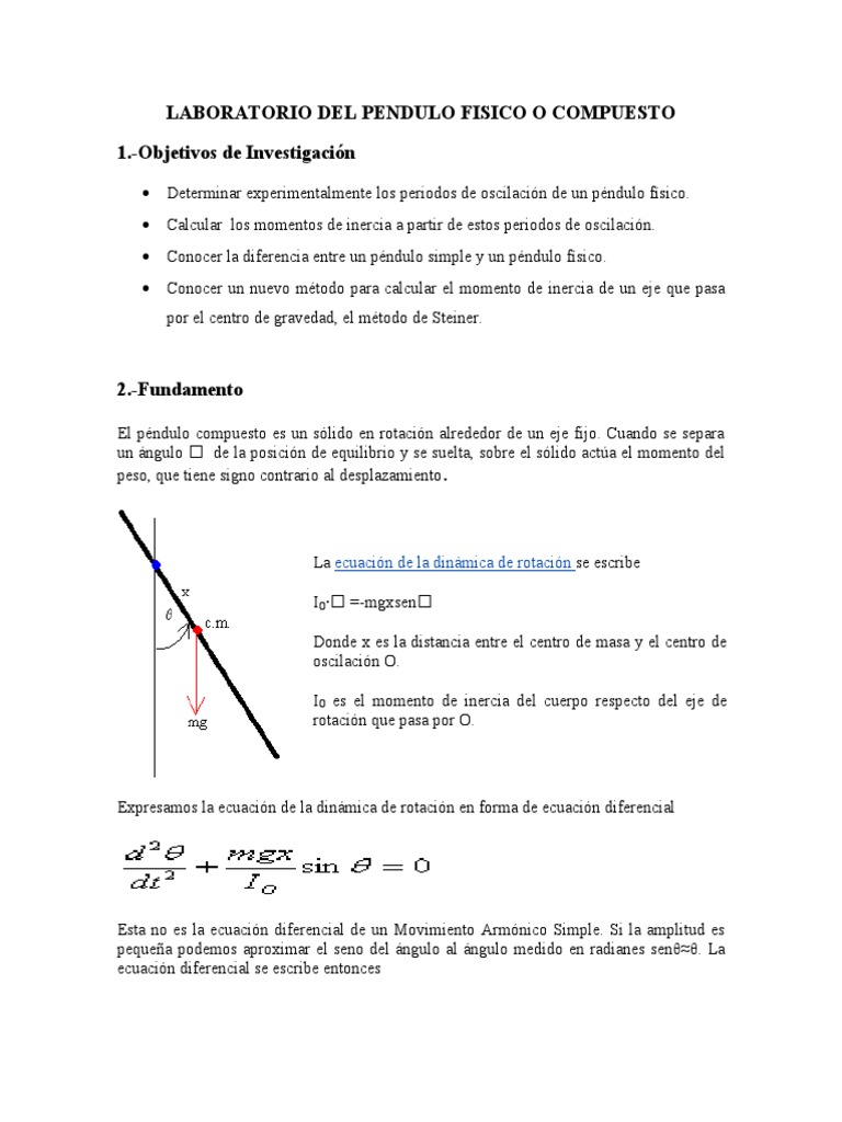 Laboratorio Del Pendulo Fisico o Compuesto | PDF | Péndulo | Movimiento ...