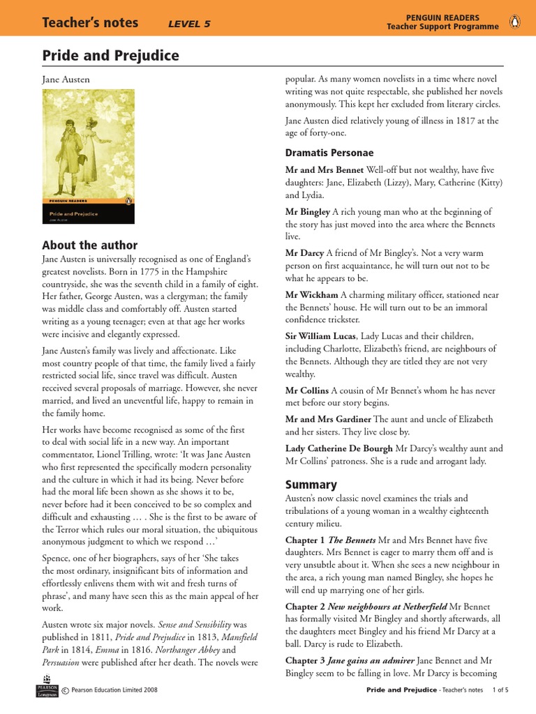 Pride & Prejudice Teacher Notes | PDF | Pride And Prejudice | Mr. Darcy