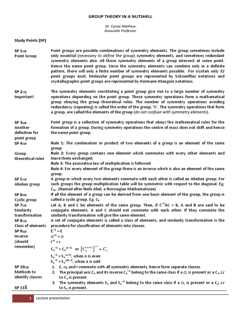 Group Theory in A Nutshell | PDF | Group (Mathematics) | Matrix ...