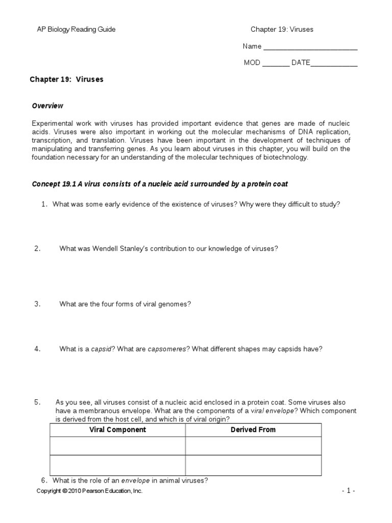 AP Biology Chapter 19 Reading Guide Viruses | PDF | Bacteriophage | Virus