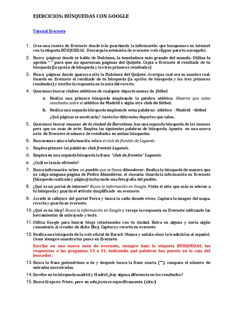 Ejercicios Prácticos de Búsqueda en Google | PDF | Evernote | Blog