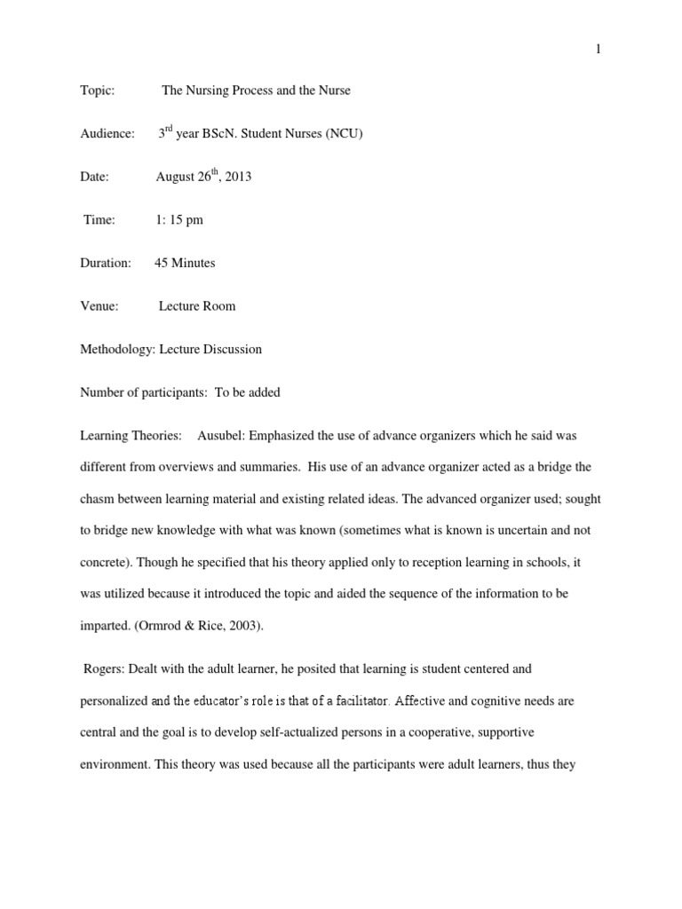 The Nursing Process. Teaching Plan | PDF | Medical Diagnosis | Learning