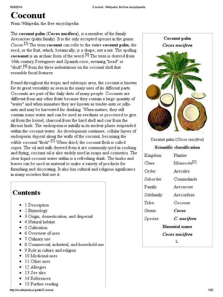 Coconut - Wikipedia, The Free Encyclopedia | PDF | Coconut | Nature
