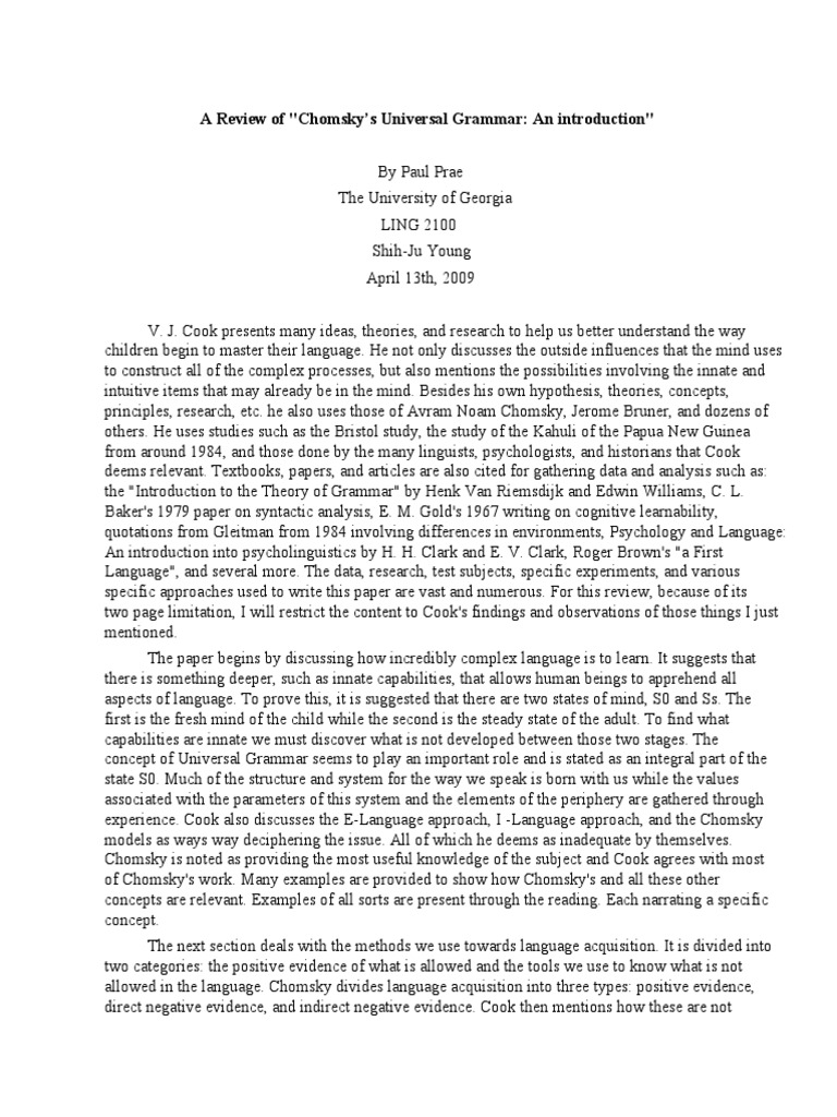 A Review of "Chomsky's Universal Grammar: An Introduction" | PDF ...