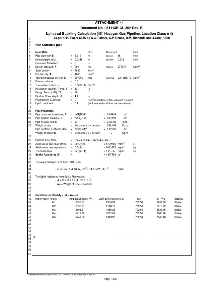 Upheaval Buckling Calculation | PDF | Pipe (Fluid Conveyance) | Density