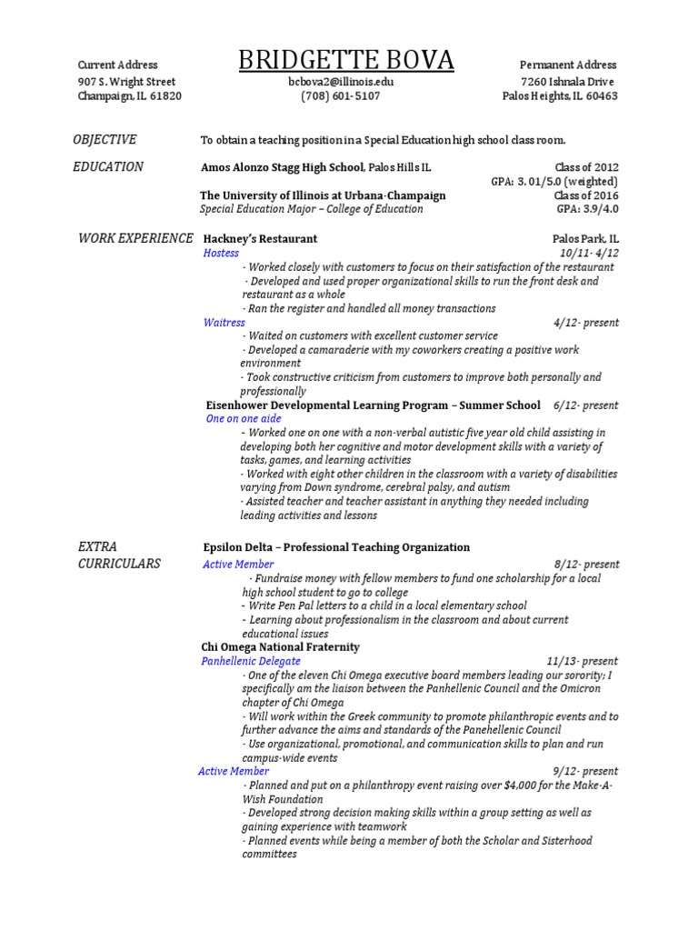 Bridgette Bova - Resume | PDF | Fraternities And Sororities | Special Education