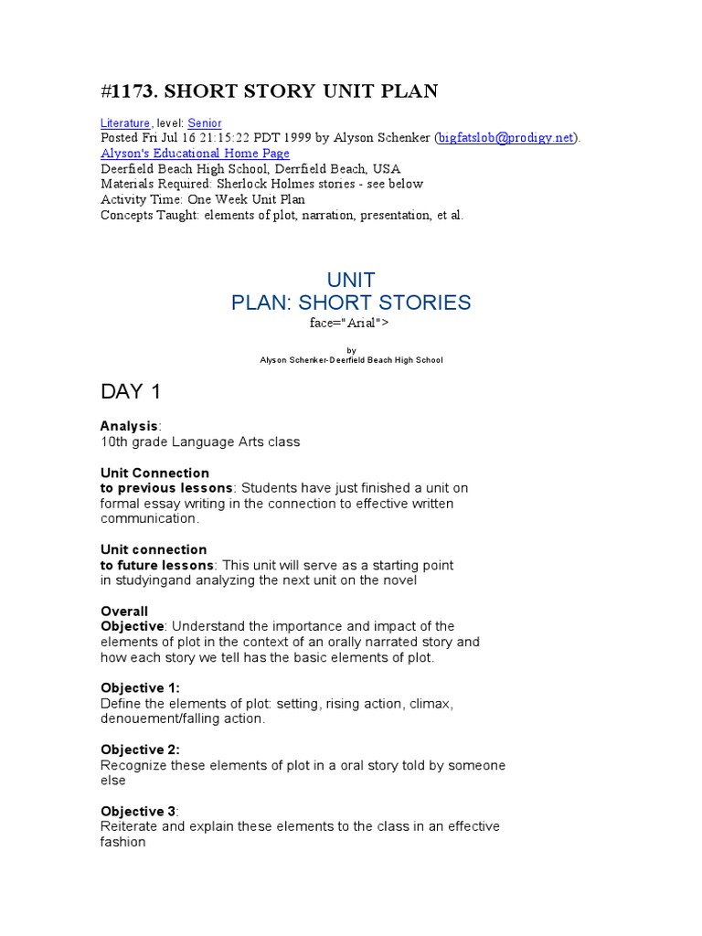 Unit Plan: Short Stories | PDF | Leisure