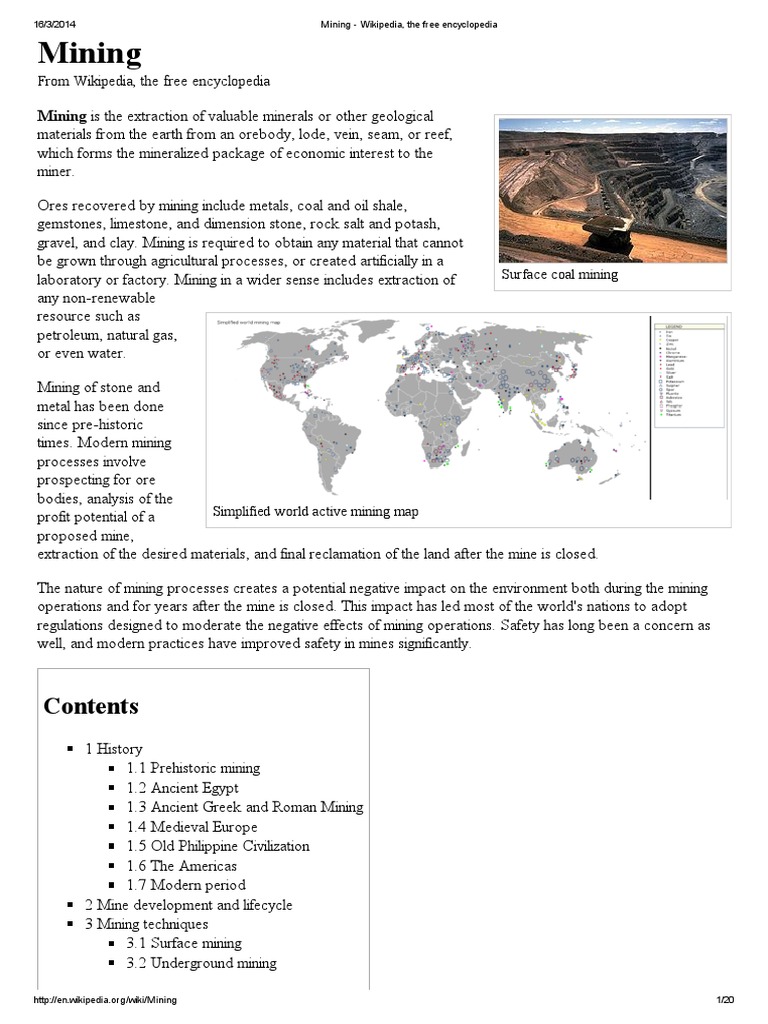Mining - Wikipedia, The Free Encyclopedia | PDF | Economic Geology ...
