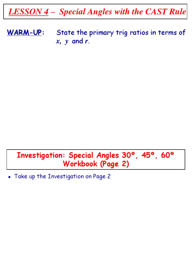 Trig Ratios & CAST Rule Basics | PDF