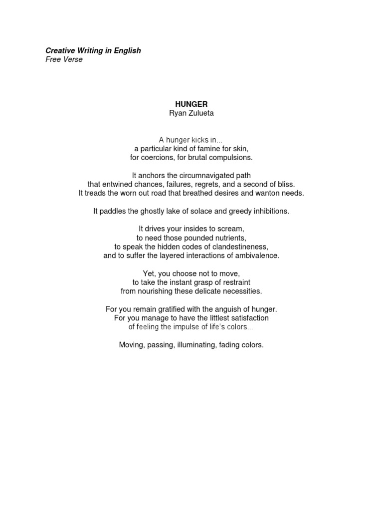 Exploring Hunger in Free Verse Poetry | PDF