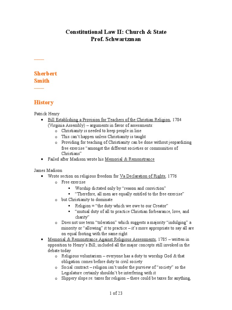 Sherbert Smith - History: Constitutional Law II: Church & State Prof ...