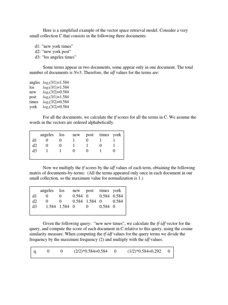TF-IDF and Cosine Similarity Example | PDF