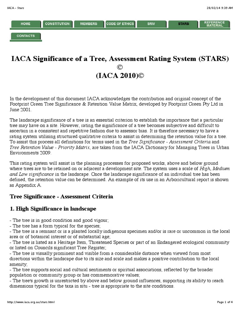 Significance of A Tree, Assessment Rating System IACA - Stars | PDF ...