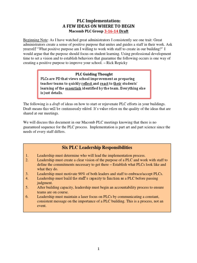 Effective PLC Implementation Guide | PDF | Educational Assessment ...