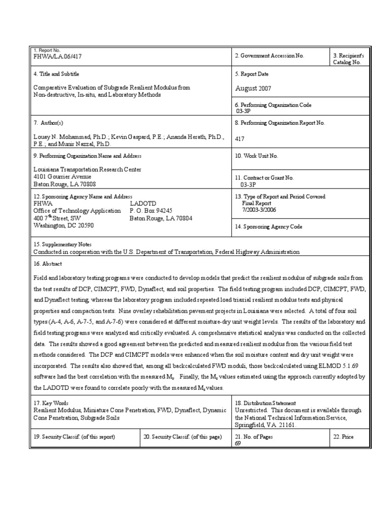 Comparative Evaluation of Subgrade Resilient Modulus | PDF | Young's ...