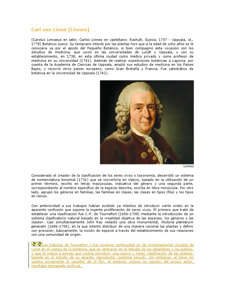 Biografía de Carl von Linné | PDF | Personas | Idiomas