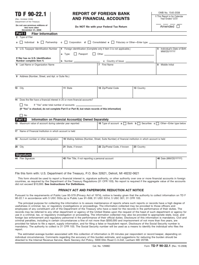 Report of Foreign Bank and Financial Accounts: Filer Information | PDF ...
