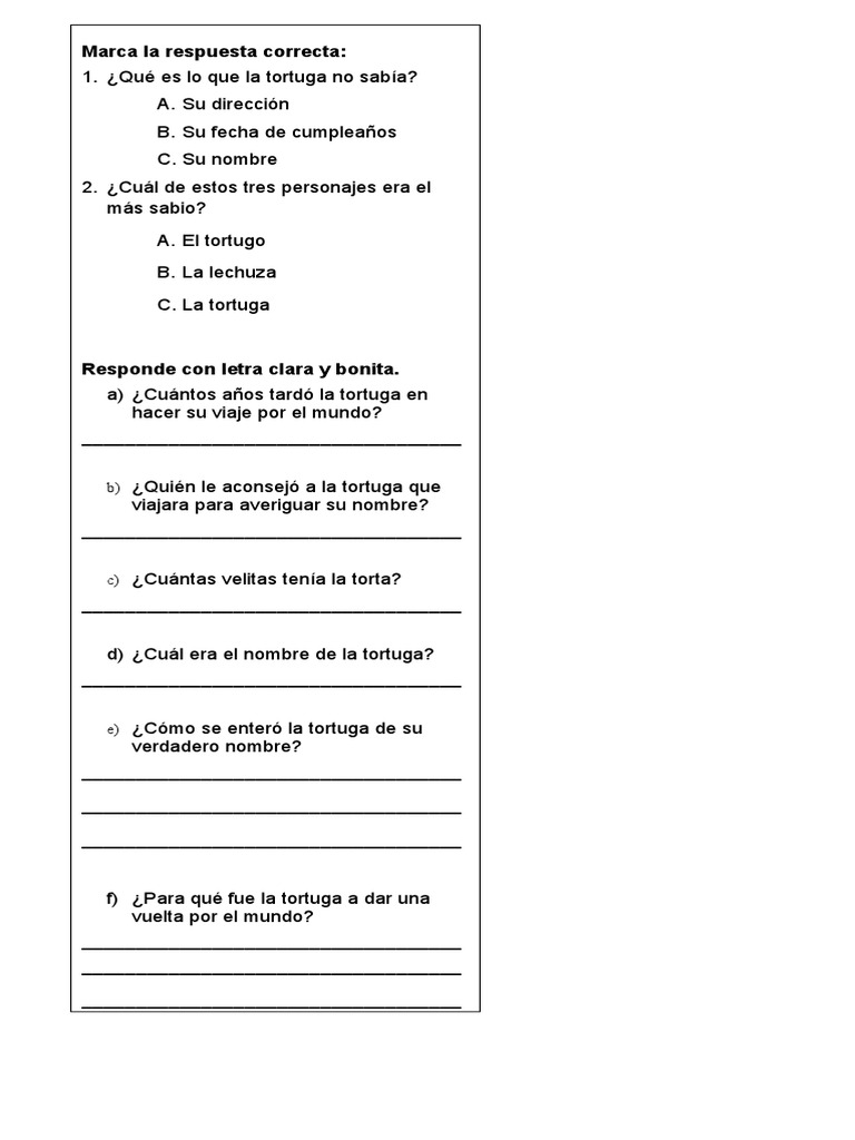 Comprension Lectora de La Tortuga Sabia | PDF