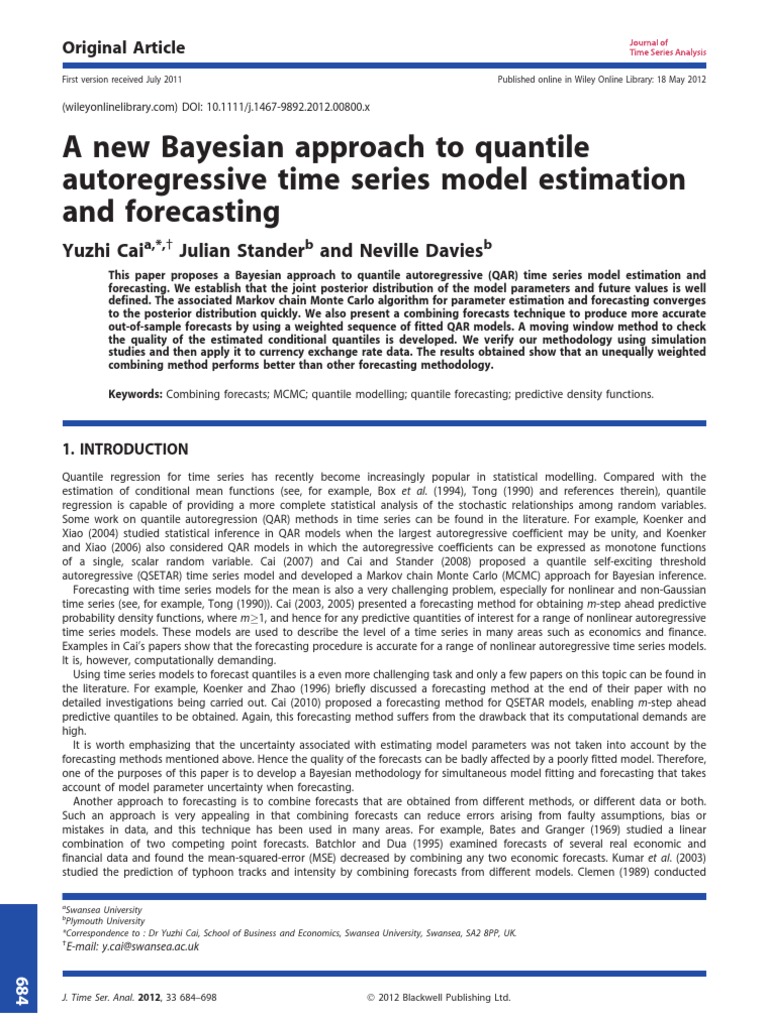 A New Bayesian Approach To Quantile Autoregressive Time Series Model Estimation and Forecasting ...