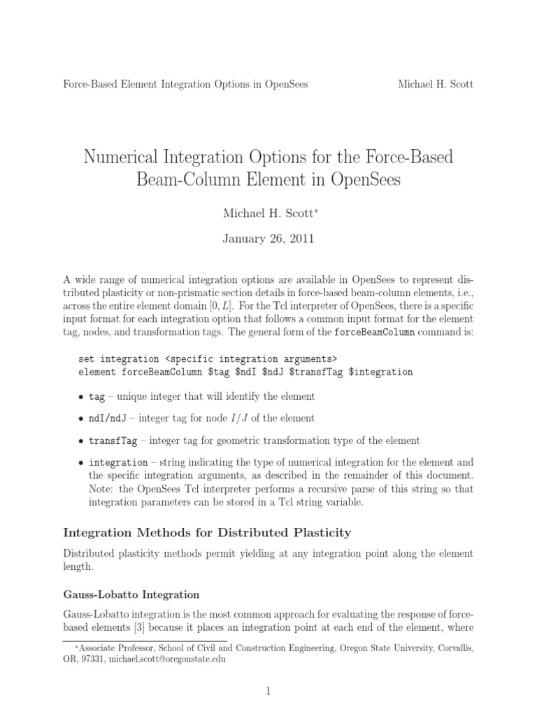 Numerical Integration in Opensees | PDF | Integral | Parameter (Computer Programming)