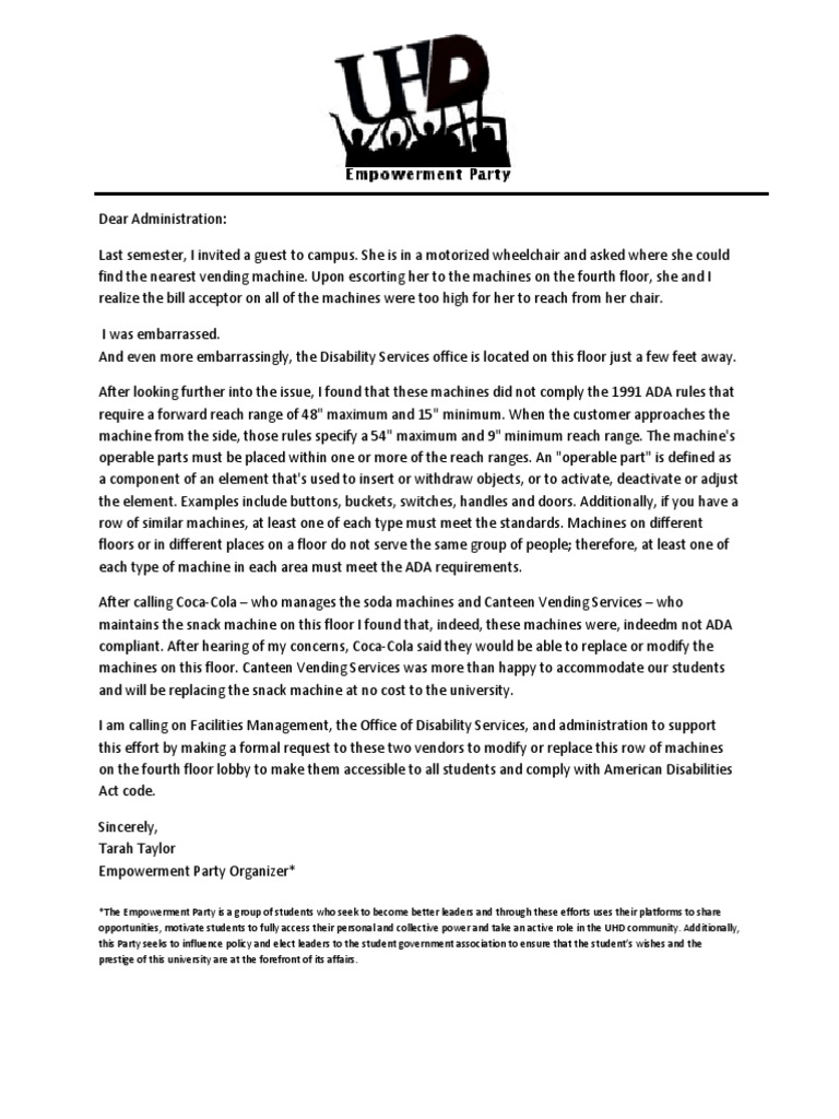 Vending Machine Letter | Download Free PDF | Americans With ...
