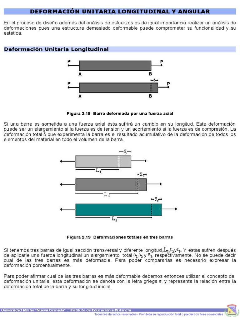 Deformaci N Unitaria Longitudinal y Angular | PDF | Deformación (ingeniería) | Estrés (Mecánica)