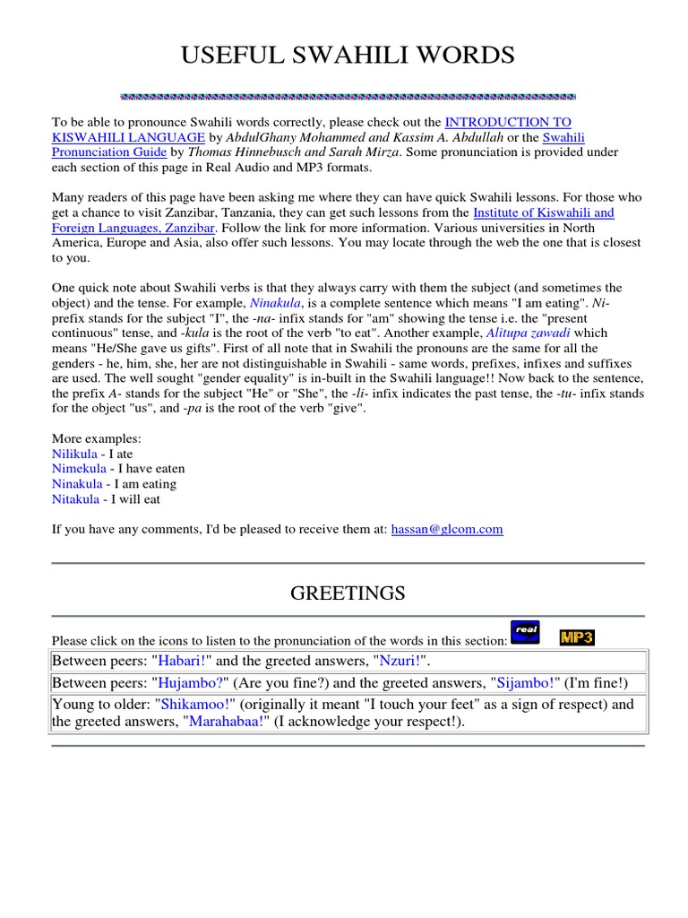 Useful Swahili Words | Swahili Language | Syntactic Relationships