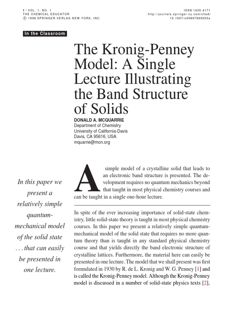 Understanding the Kronig-Penney Model | PDF | Teaching Methods ...