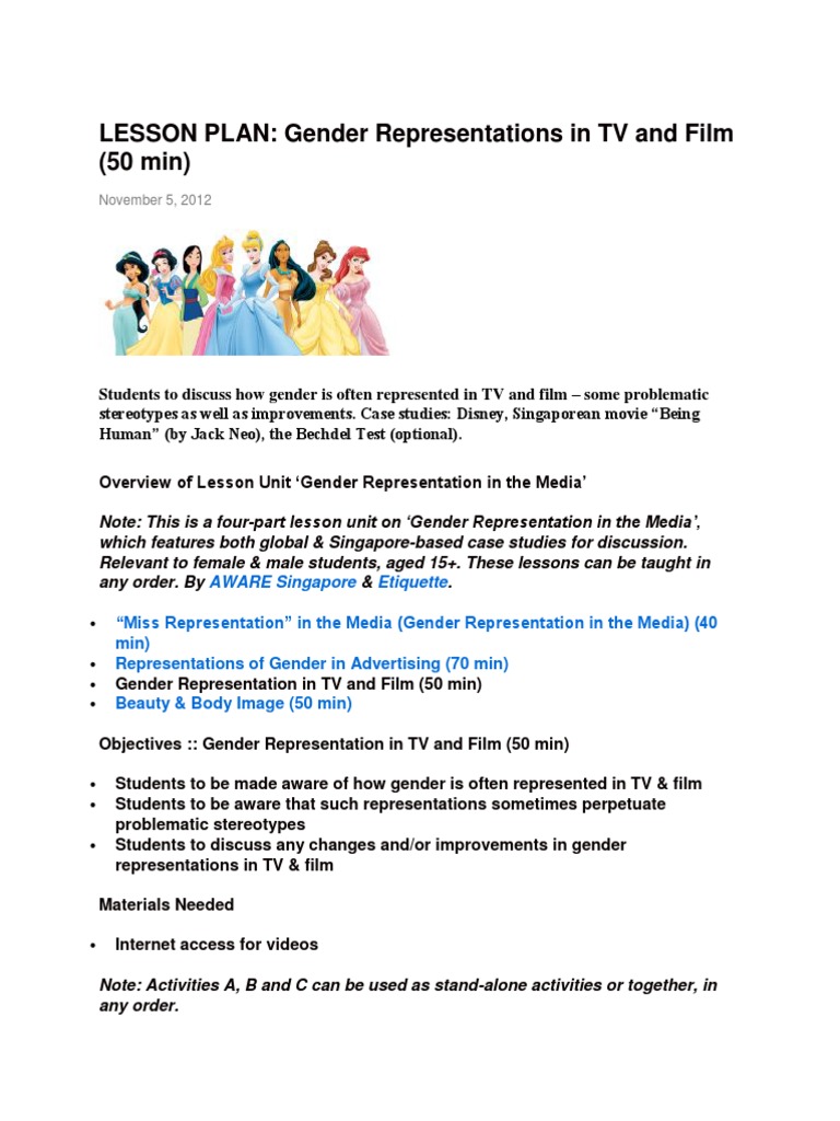 Gender Representation in Film Lesson Plan | PDF | Gender Role | Stereotypes