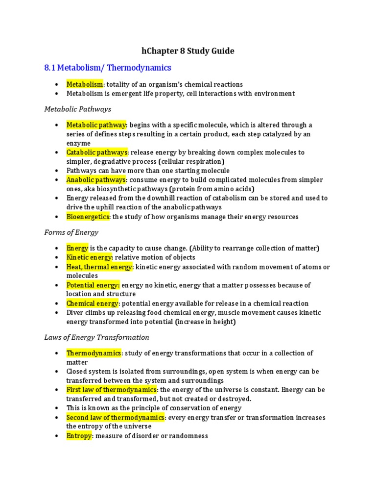 Chapter 8 Study Guide Ap Bio | PDF | Enzyme | Enzyme Inhibitor