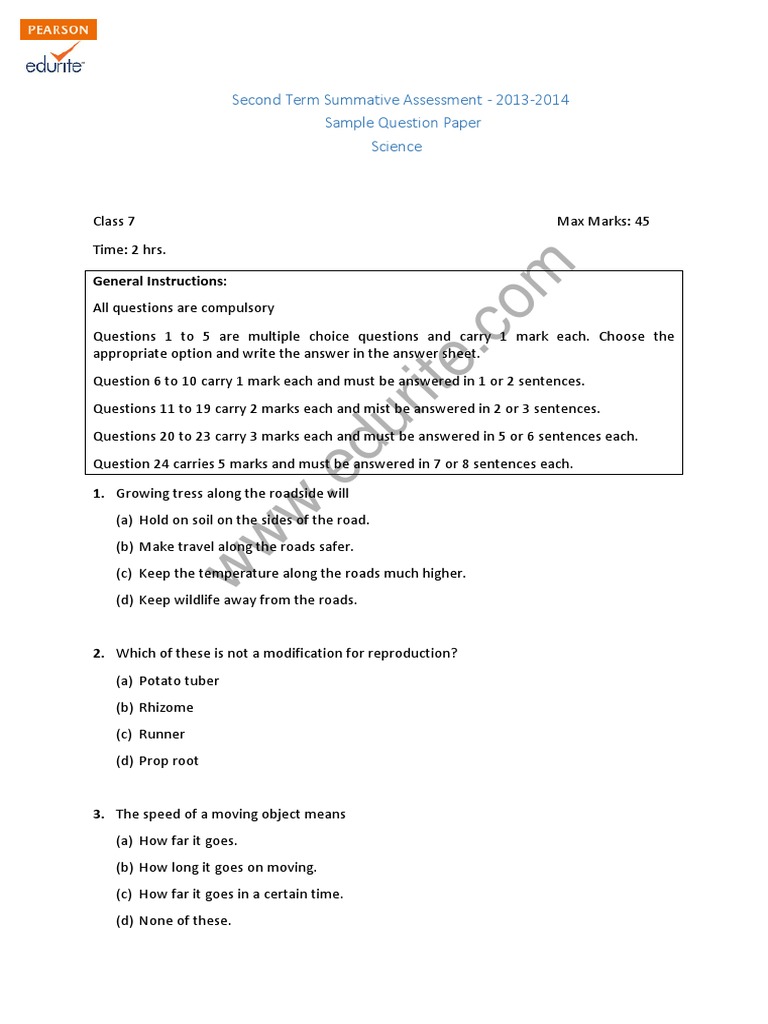 Class 7 Cbse Science Sample Paper Term 2 Model 2 | PDF | Flowers | Mirror