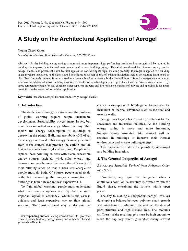Architectural Applications of Aerogel | PDF | Building Insulation | Gel
