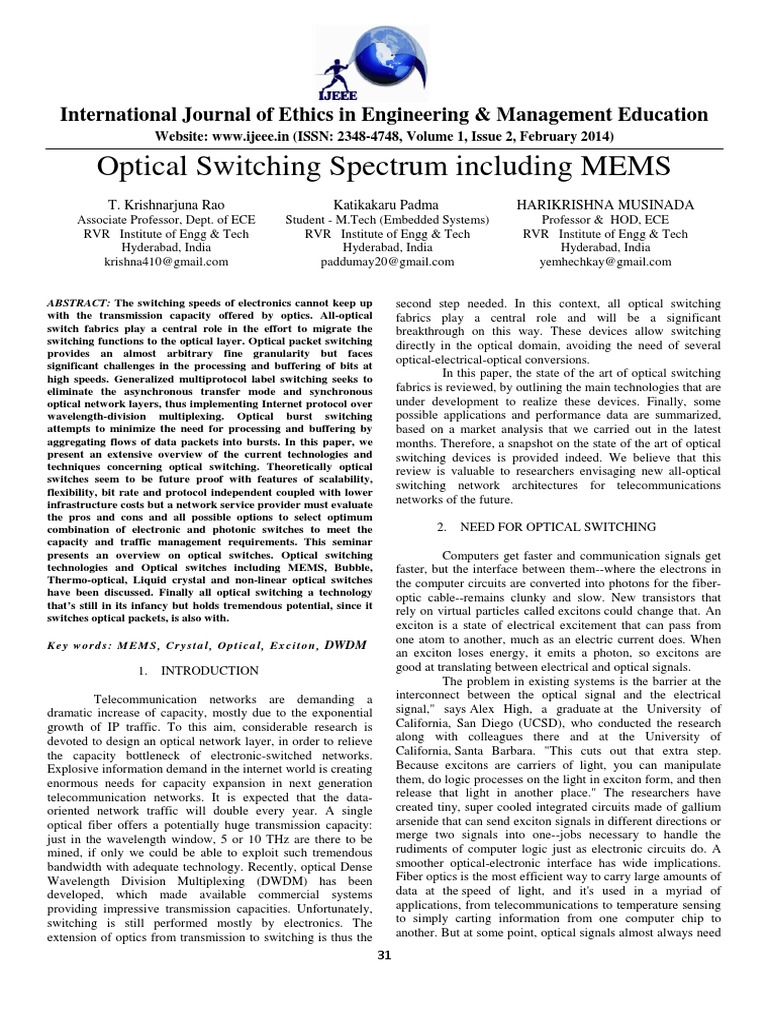 Optical Switching Technology | PDF | Wavelength Division Multiplexing ...
