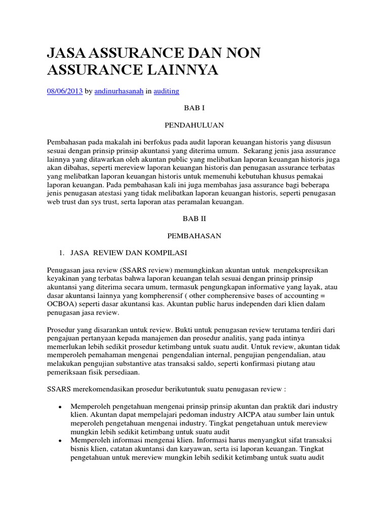 Jasa Assurance dan Non-Assurance | PDF
