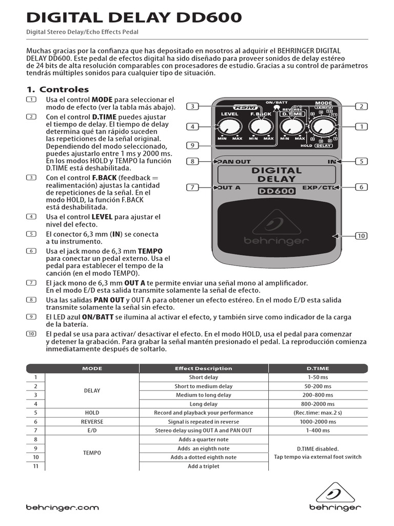 Manual - Behringer Delay-Dd600 | PDF | Ingenieria Eléctrica | Electrónica