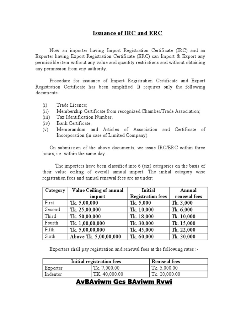 Issuance of IRC and ERC | Commerce | Internet