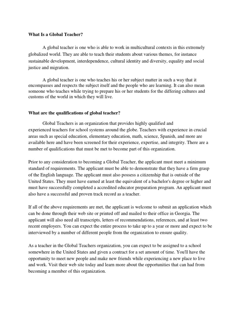 What Is A Global Teacher Pdf Teachers Behavior Modification