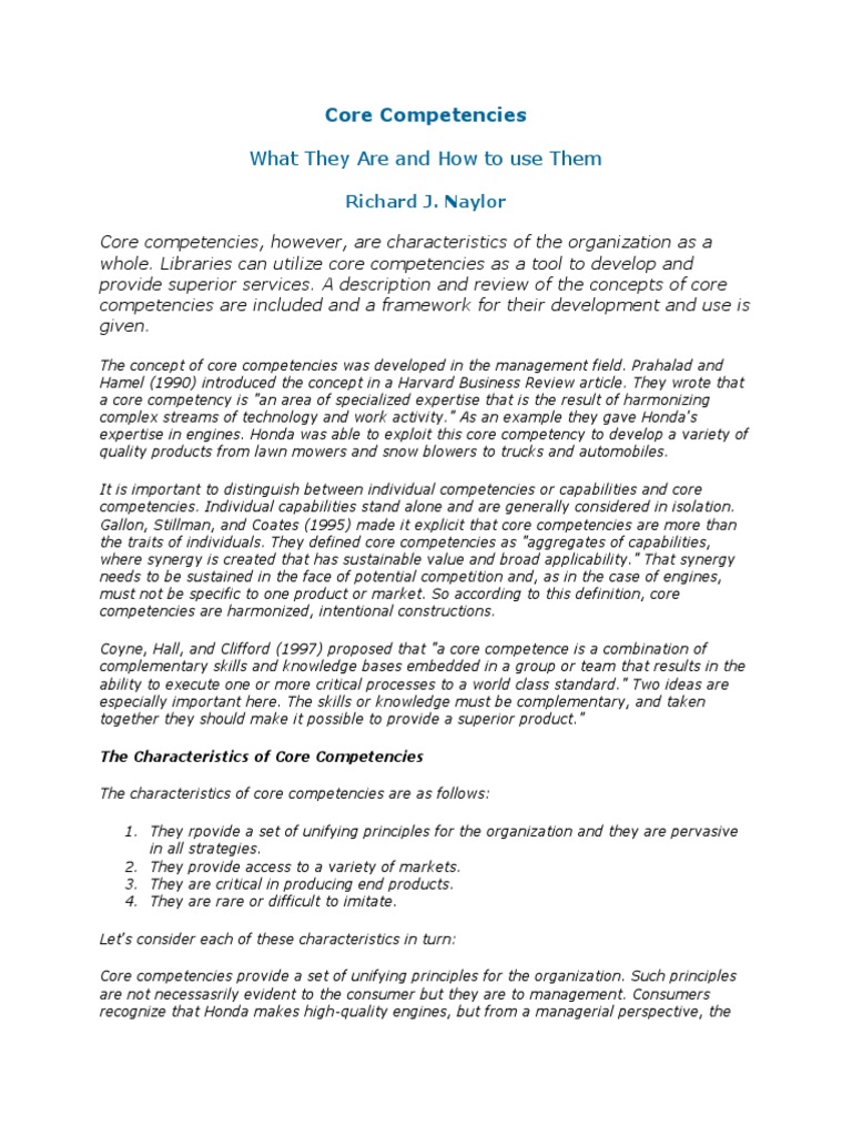 Core Competencies | PDF | Competence (Human Resources) | Expert