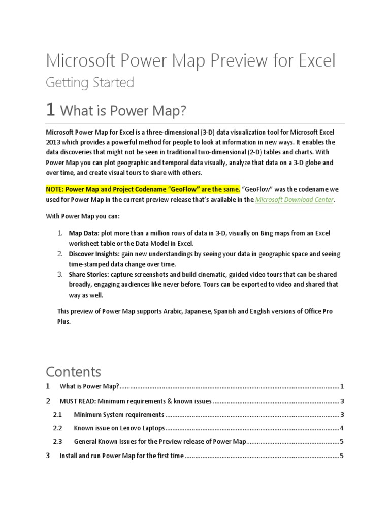 Getting Started With Power Map Preview - September Refresh | PDF