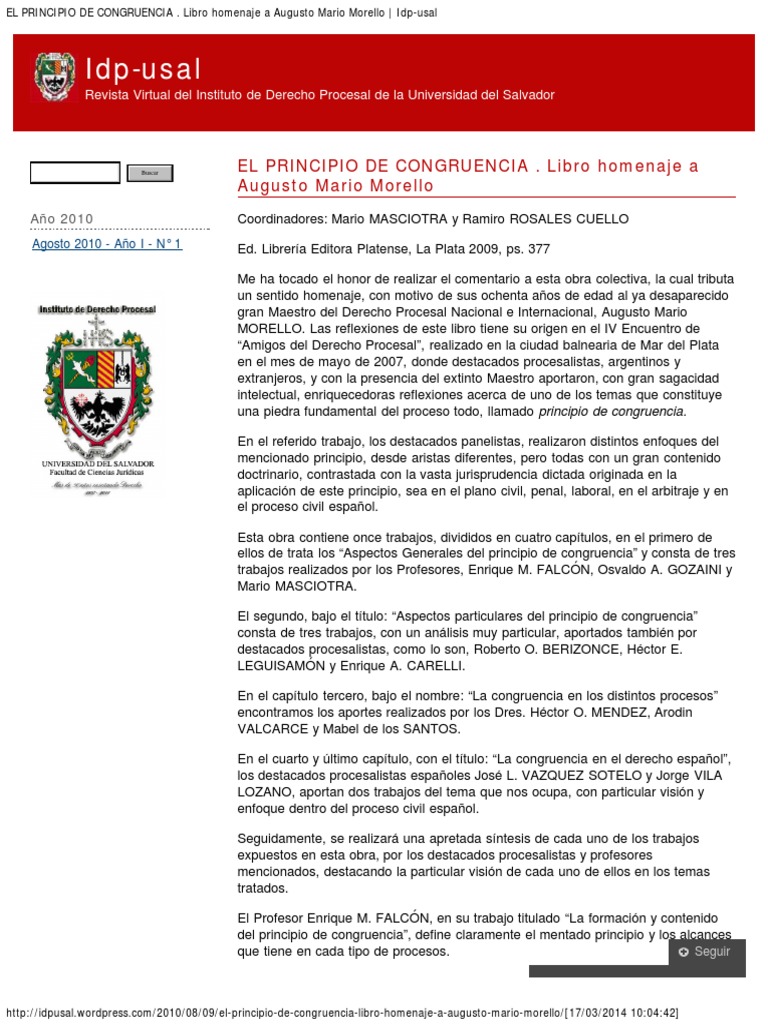 EL PRINCIPIO de CONGRUENCIA - Libro Homenaje A Augusto Mario Morello ... EL PRINCIPIO de CONGRUENCIA - Libro Homenaje A Augusto Mario Morello ...