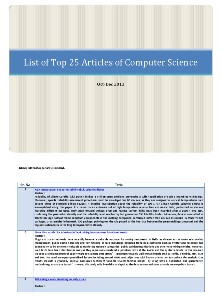 Top 25 Articles of Computer Science | PDF | Social Networking Service ...