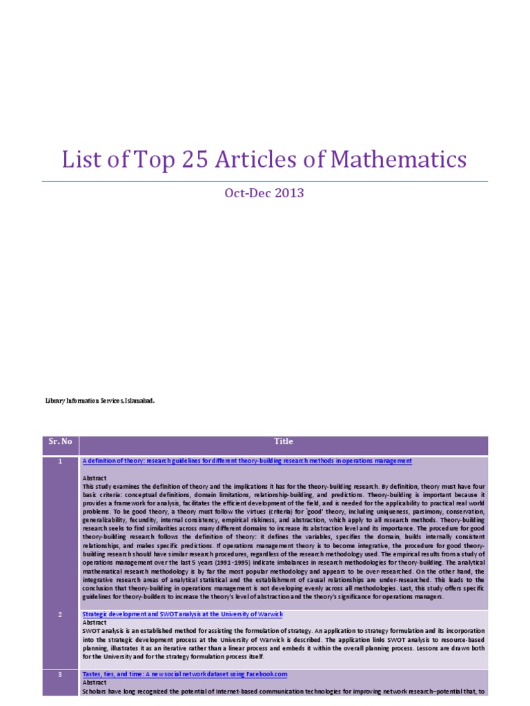Top 25 Articles of Mathematics | PDF | Supply Chain Management ...