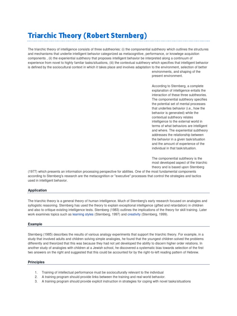 Triarchic Theory (Robert Sternberg) : Application | PDF | Intelligence ...