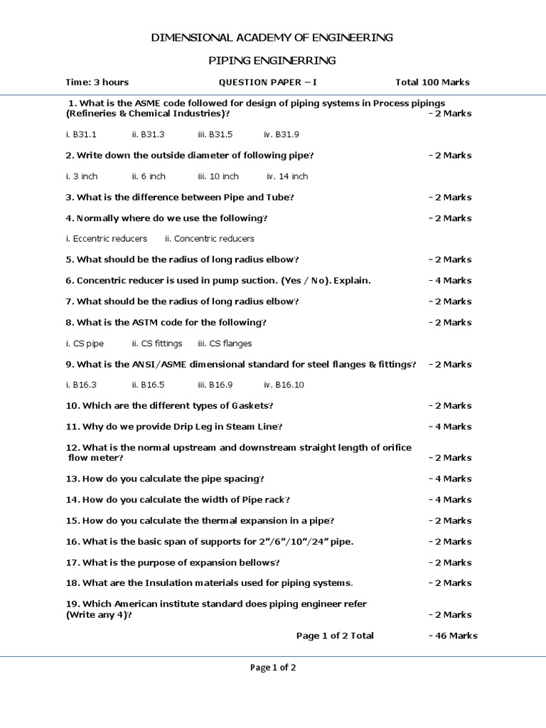 piping Eng test | Pipe (Fluid Conveyance) | Plumbing