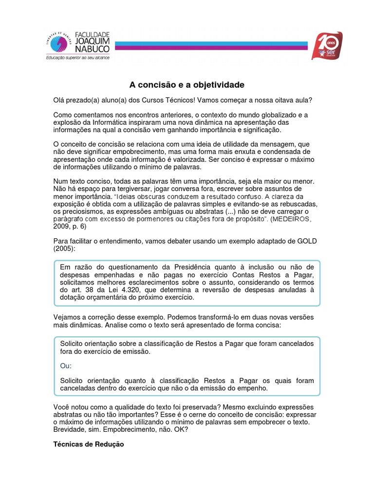 Aula 8 - A Concisao e A Objetividade | PDF | Informação | Assunto ...