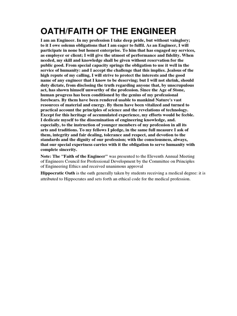 Engineer's Oath of Integrity and Service | PDF | Art